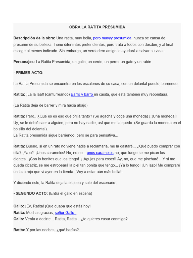 Obra La Ratita Presumida | PDF