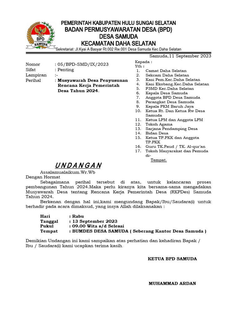 Undangan Rkpdes 2024 | PDF