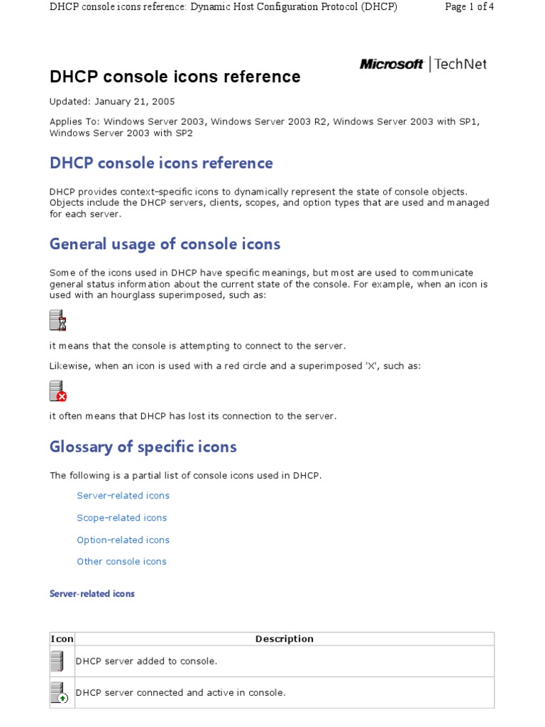 DHCP Console Icons Reference | PDF | Ip Address | Computer Networking