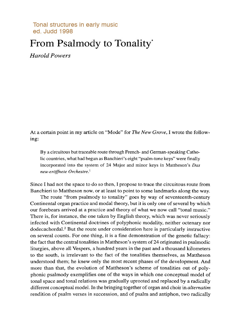 Powers From Psalmody To Tonality | PDF | Mode (Music) | Tone (Linguistics)