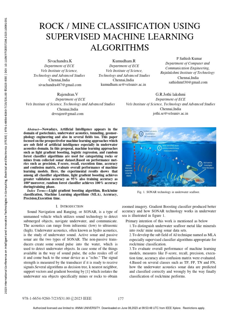 Rock Mine Classification Using Supervised Machine Learning Algorithms Pdf Receiver Operating
