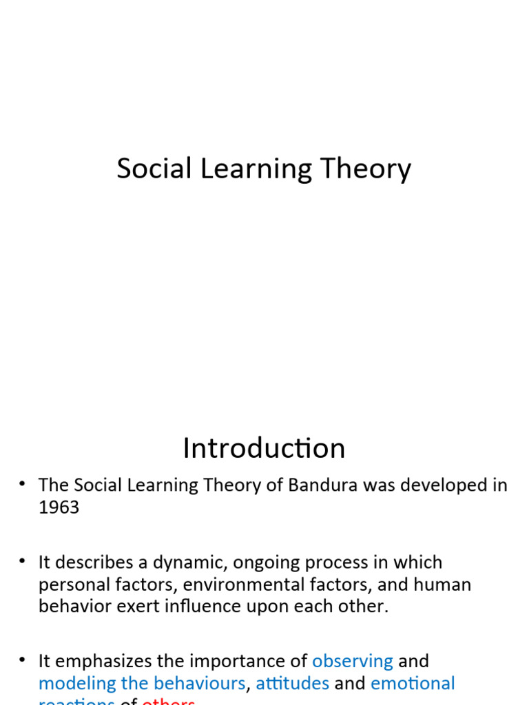 Social Learning Theory | PDF | Behavior | Self Efficacy