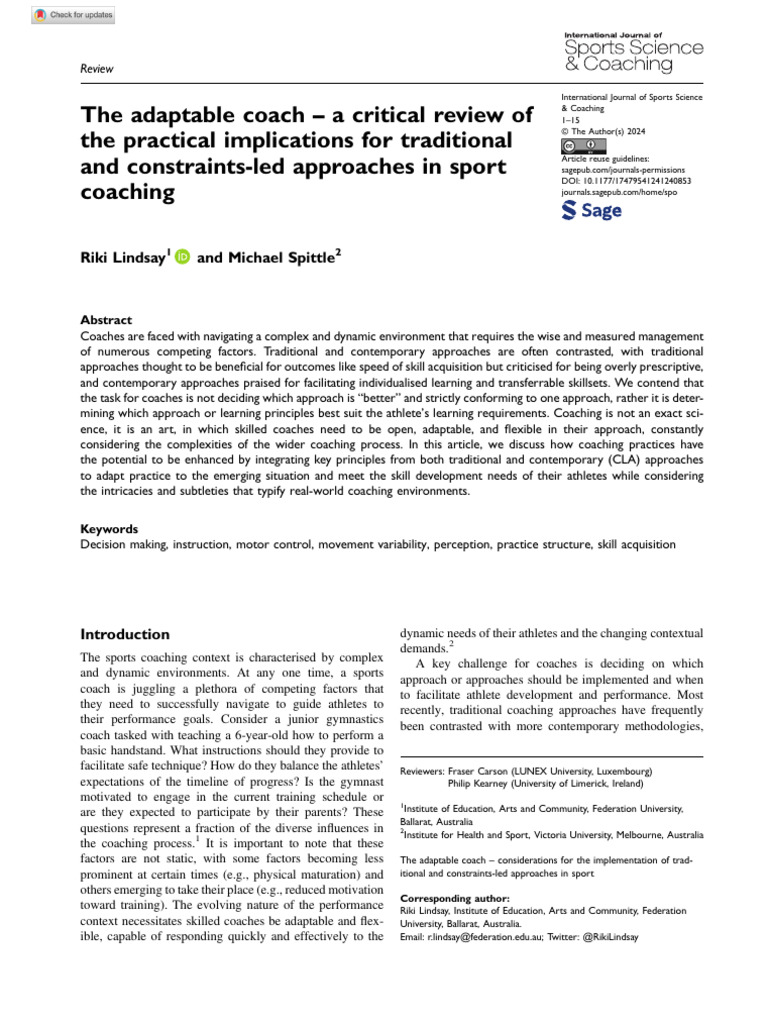 Lindsay Spittle 2024 The Adaptable Coach A Critical Review of The ...