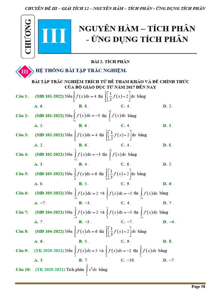 Tích Phân- TN Thông Hiểu - Em Lan | PDF