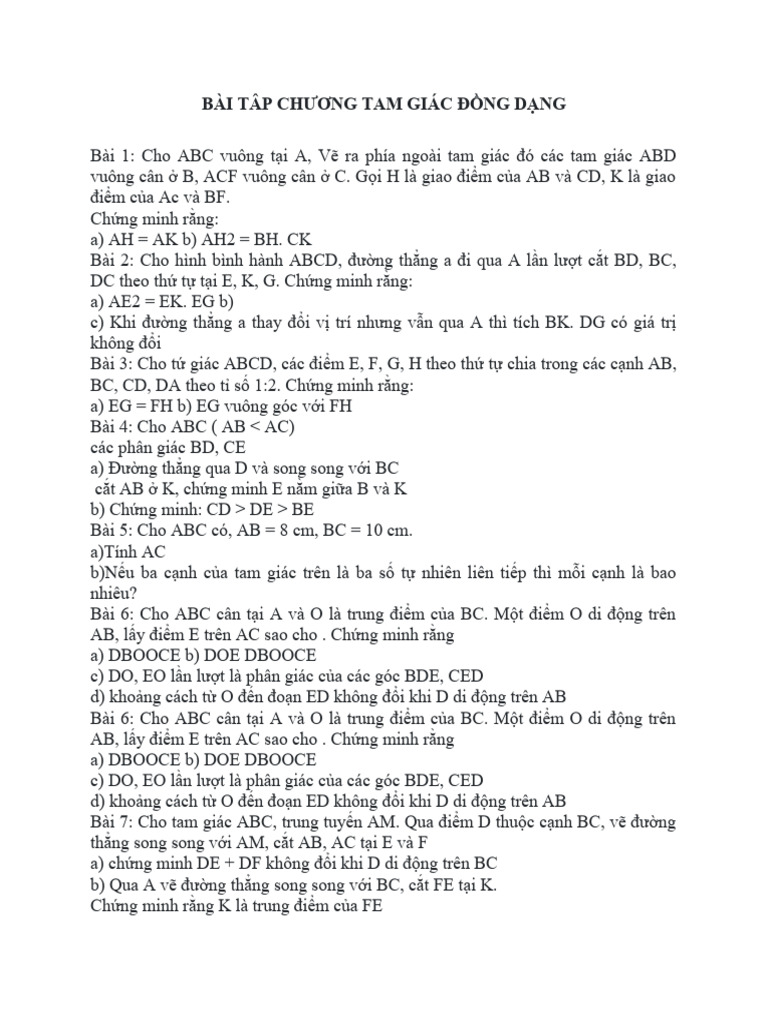 Bài Tâp Chương Tam Giác Đ NG D NG | PDF