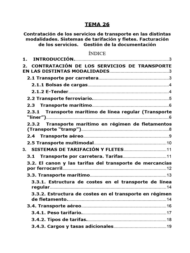 Tema 26: Índice | PDF | Transporte | Transporte de mercancías