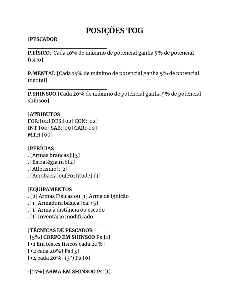 Classes Posicoes Tog 1 | PDF