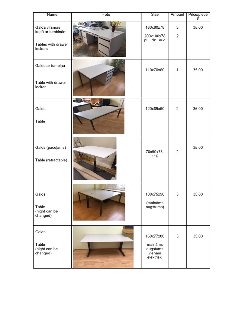 Furniture List Prices | PDF | Furniture | Interior Design