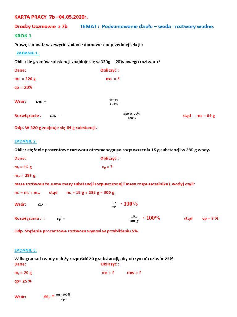 KARTA PRACY 7b Chemia - 04.05.2020 | PDF