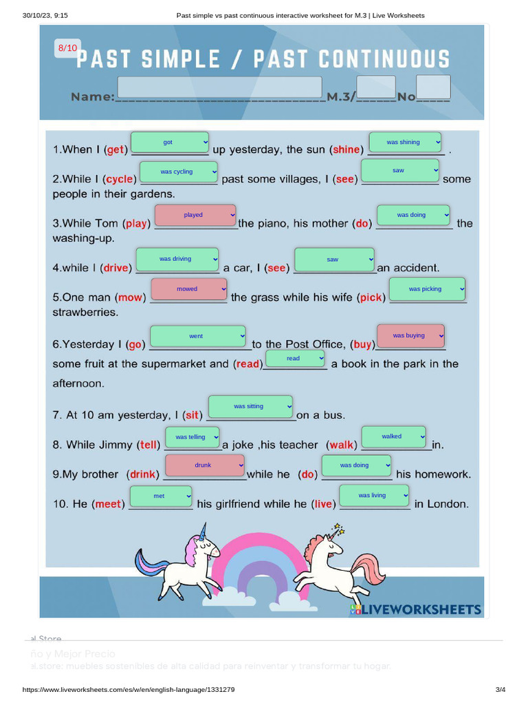Past Simple vs Past Continuous Interactive Worksheet for M.3 _ Live ...