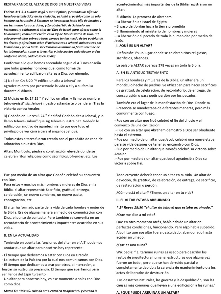 Restauración del Altar de Dios | PDF | Oración | Altar
