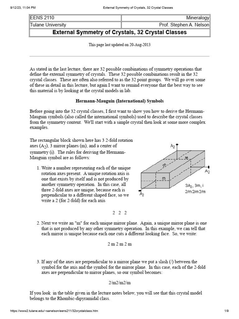 12.external Symmetry of Crystals, 32 Crystal Classes | PDF | Rotation ...