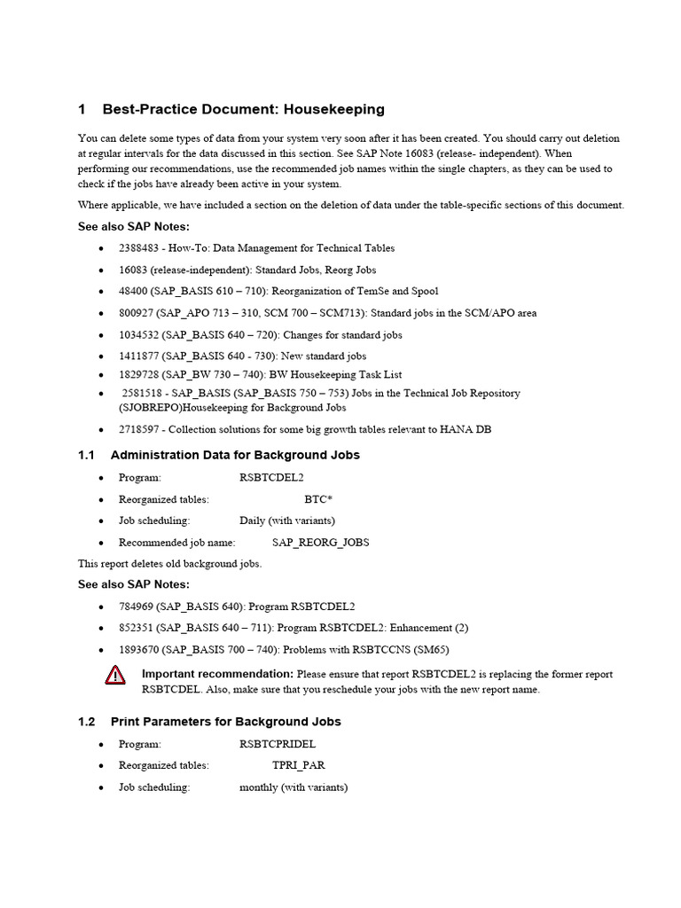 Best Practice Document For Housekeeping in SAP | PDF | Customer ...