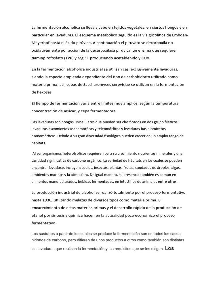 Azucares De La Fermentacion Alcoholica Pdf Melaza Levadura