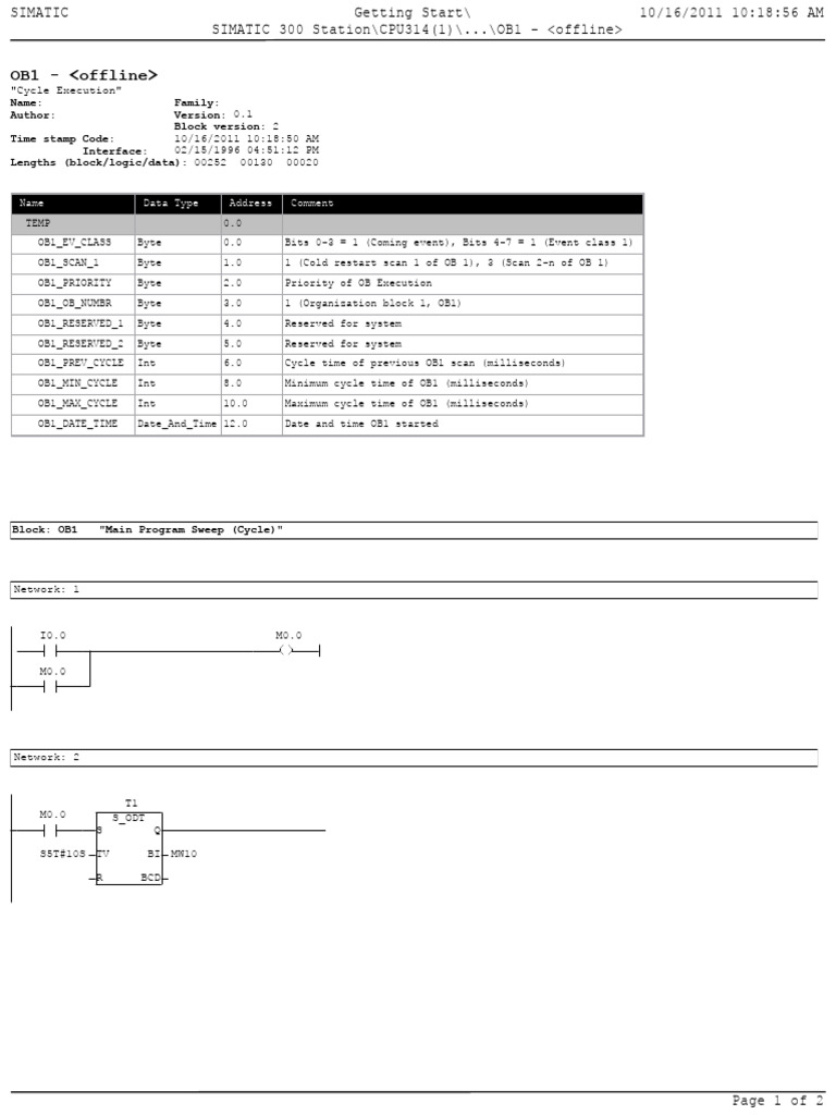 OB1 - : Name: Family: Author: Block Version: Time Stamp Code: Interface: Lengths (Block/logic ...