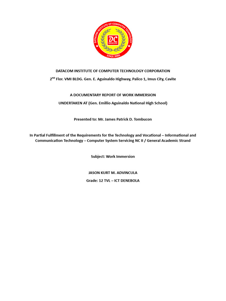 Jason Kurt Advincula 12 TVL ICT Denebola Work Immersion Portfolio | PDF ...