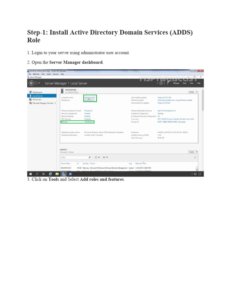 Setting Up AD Domain on Windows Server 2019 | PDF | Active Directory ...