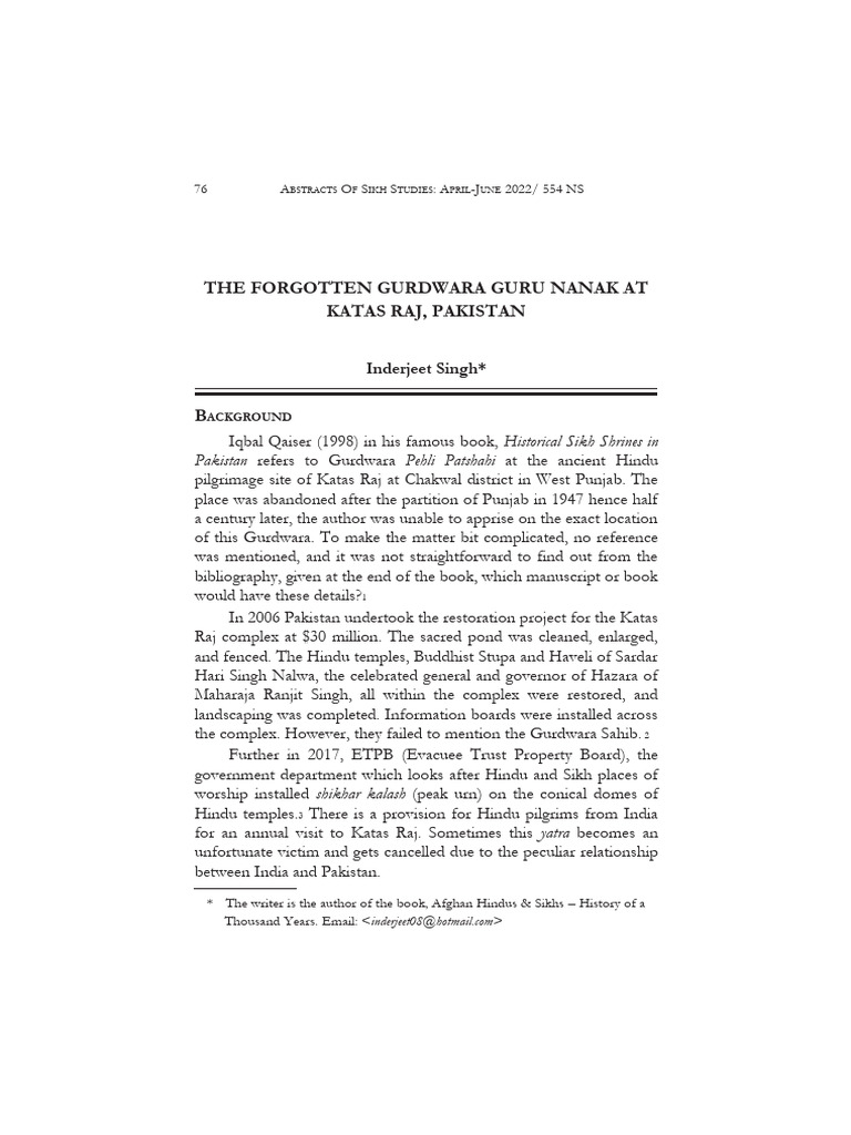 Forgotten Gurdwara Guru Nanak at Katas Raj | PDF | Guru Nanak | Indian Religions