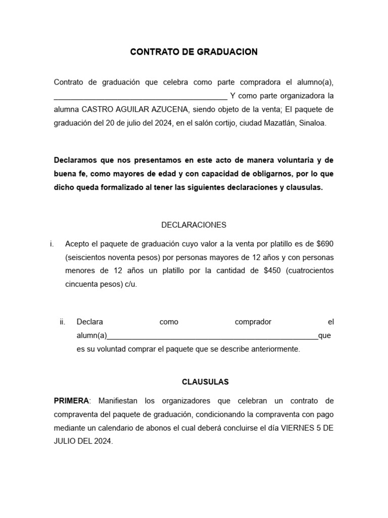 CONTRATO DE GRADUACION | PDF | Consentimiento | Ley de obligaciones