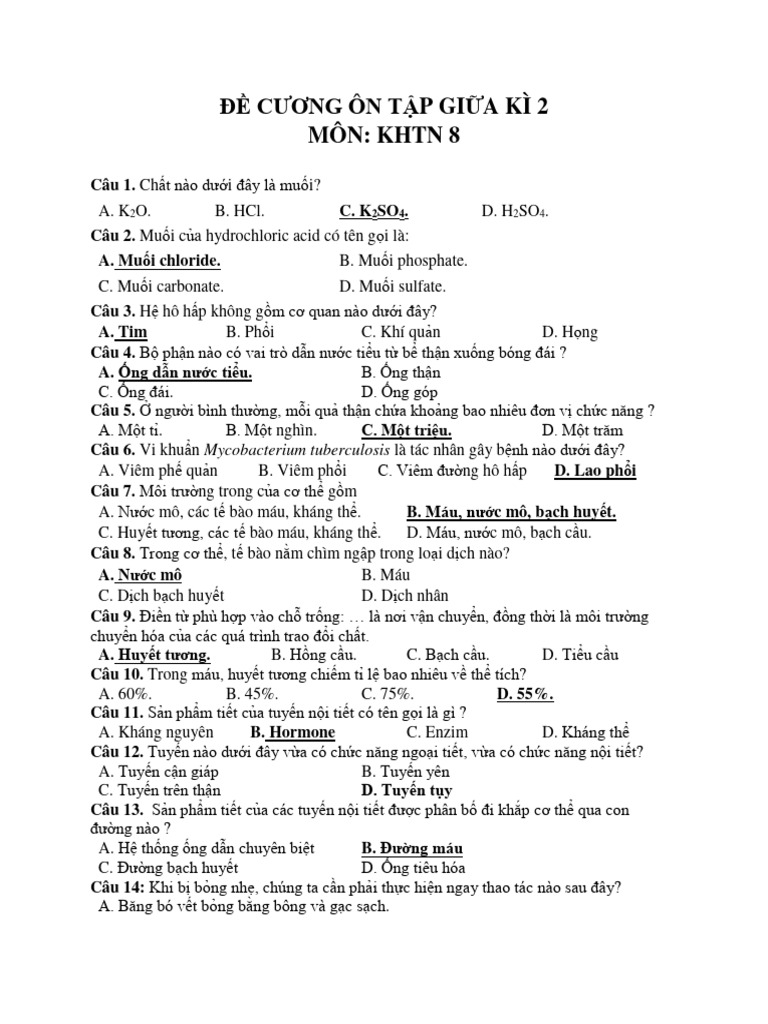 De Cuong KHTN 8 - Giua HK2 | PDF