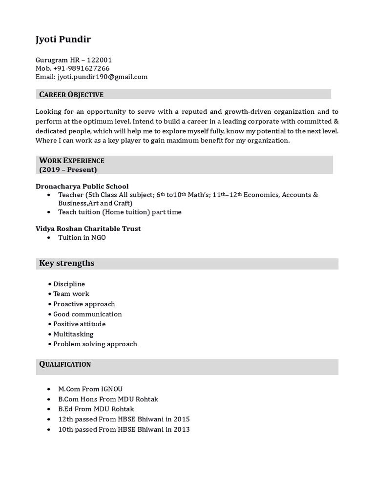 CV - Jyoti Pundir | PDF