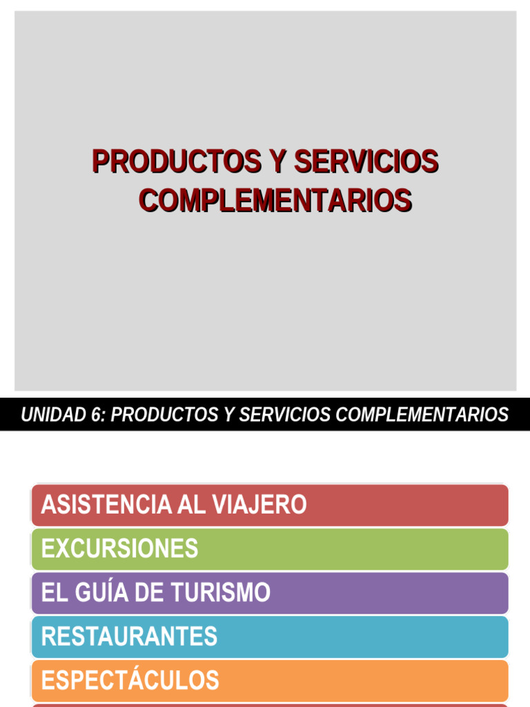 Productos y Servicios Complementarios - Tagged | PDF | Turismo | Industrias de servicio