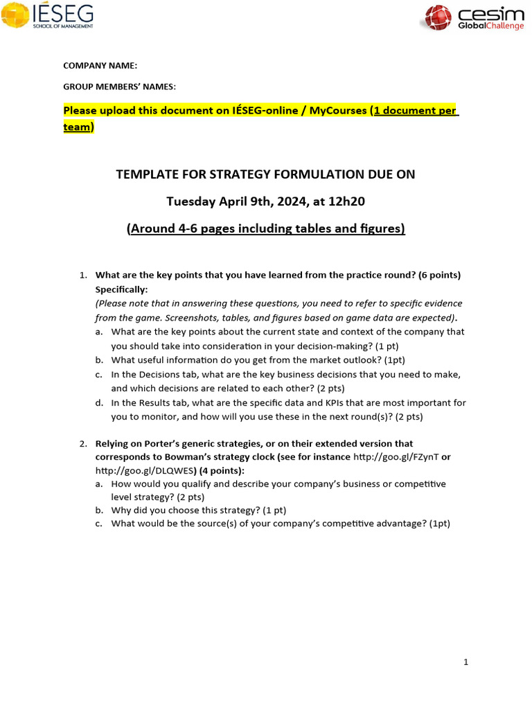 Strategy Formulation Template Guide | PDF | Strategic Management | Business