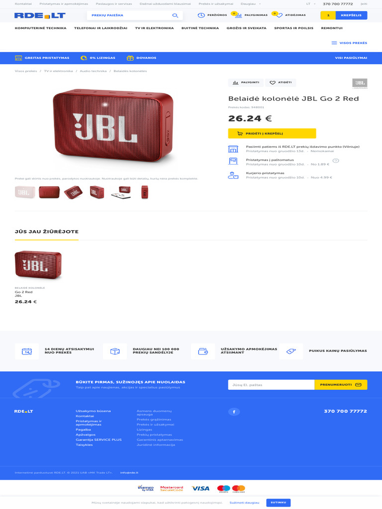 JBL Go 2 Red Belaidė Kolonėlė RDE.lt | PDF