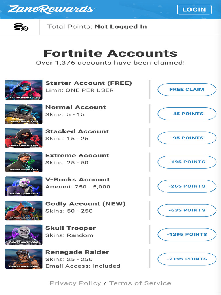 ZaneRewards Fortnite Accounts | PDF