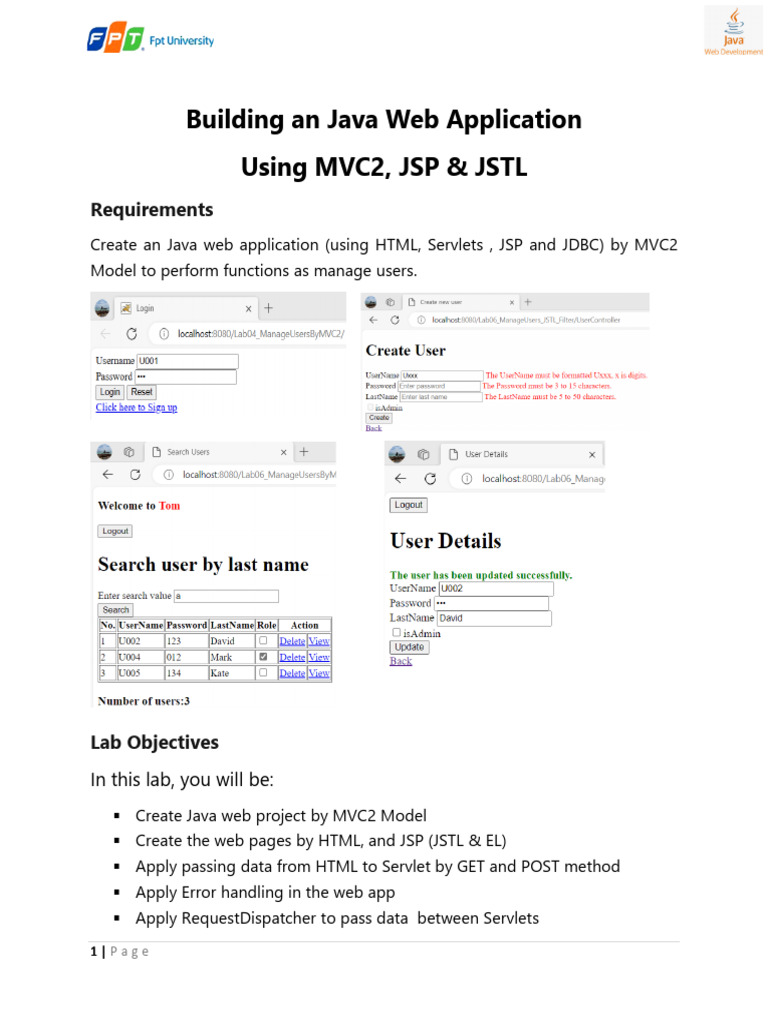 Lab06_ManageUsersByMVC2_JSTL | PDF | Java (Programming Language) | Web Application