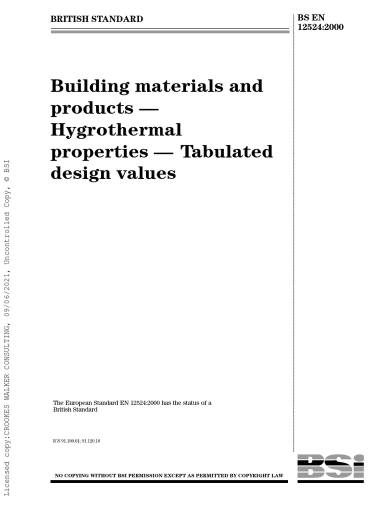 BS EN 12524-2000 Hygrothermal Properties | PDF | Heat | Density