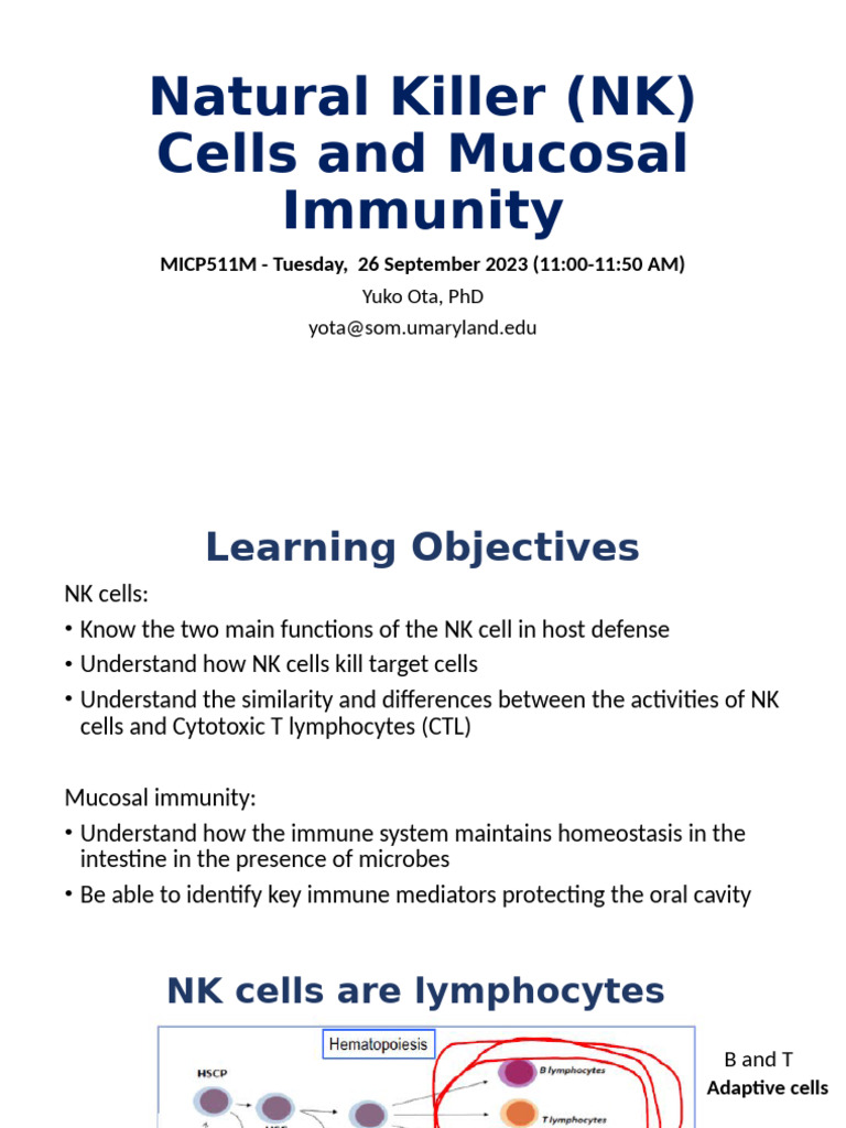 2023 NK Cells and Mucosal Immunity Dental Lecture (1) - Tagged | PDF | Natural Killer Cell ...