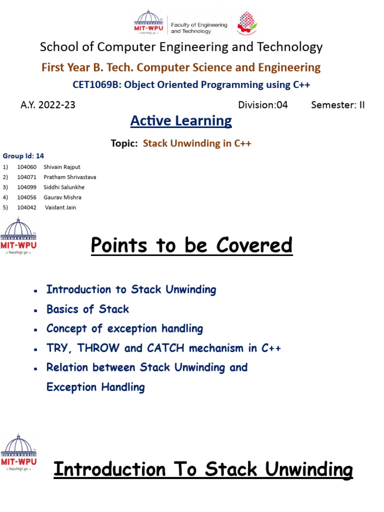 Stack Unwinding | PDF | C++ | Parameter (Computer Programming) Stack Unwinding | PDF | C++ | Parameter (Computer Programming)