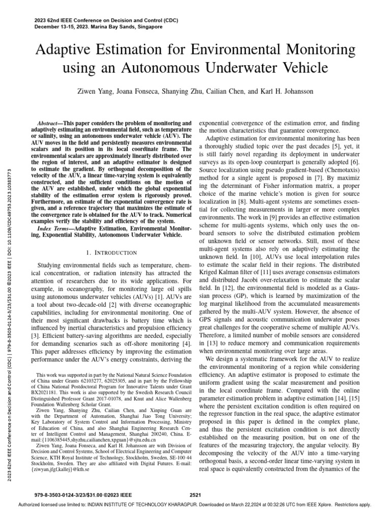 Adaptive Estimation For Environmental Monitoring Using An Autonomous Underwater Vehicle | PDF ...