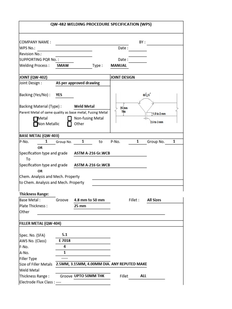 Qw-482 Welding Procedure Specification (WPS) | Download Free PDF ...
