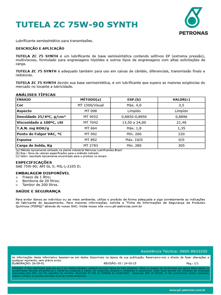 Lubrificante ZC 75 W 90 Tutela | PDF