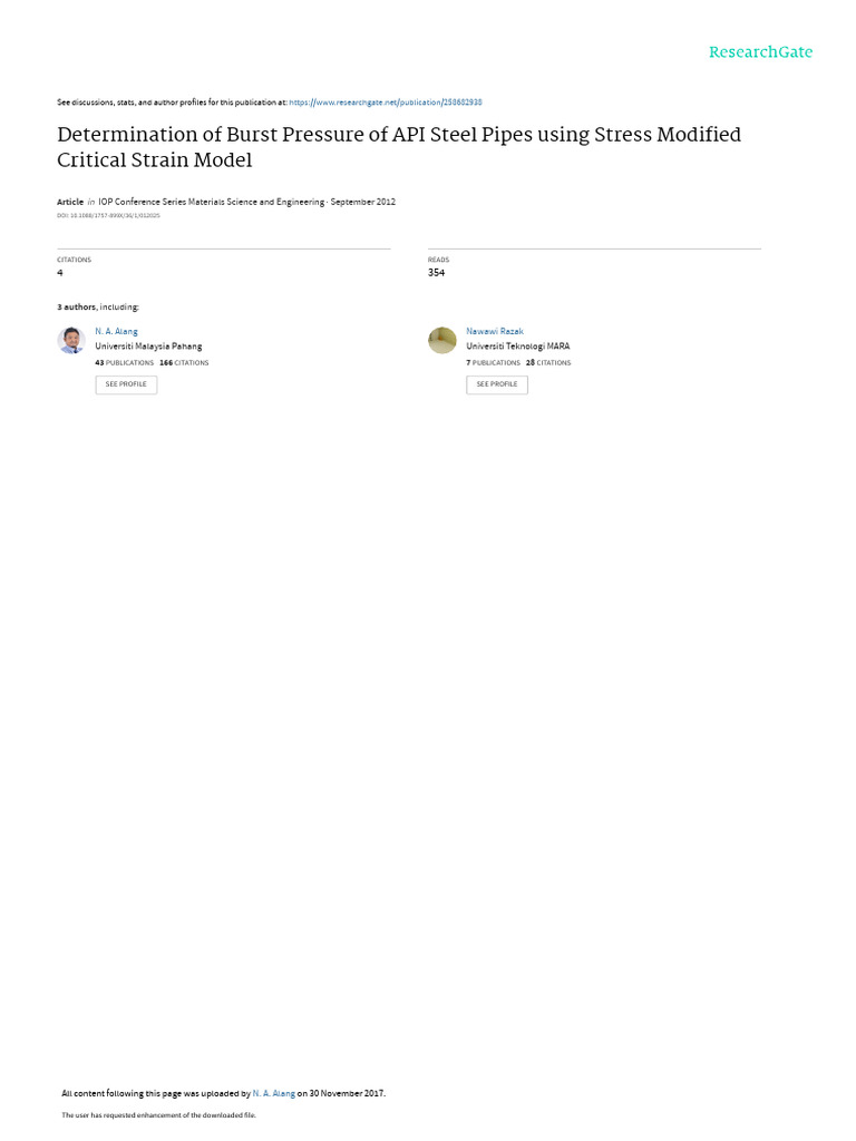 Determination of Burst Pressure of API Steel Pipes | PDF | Deformation ...