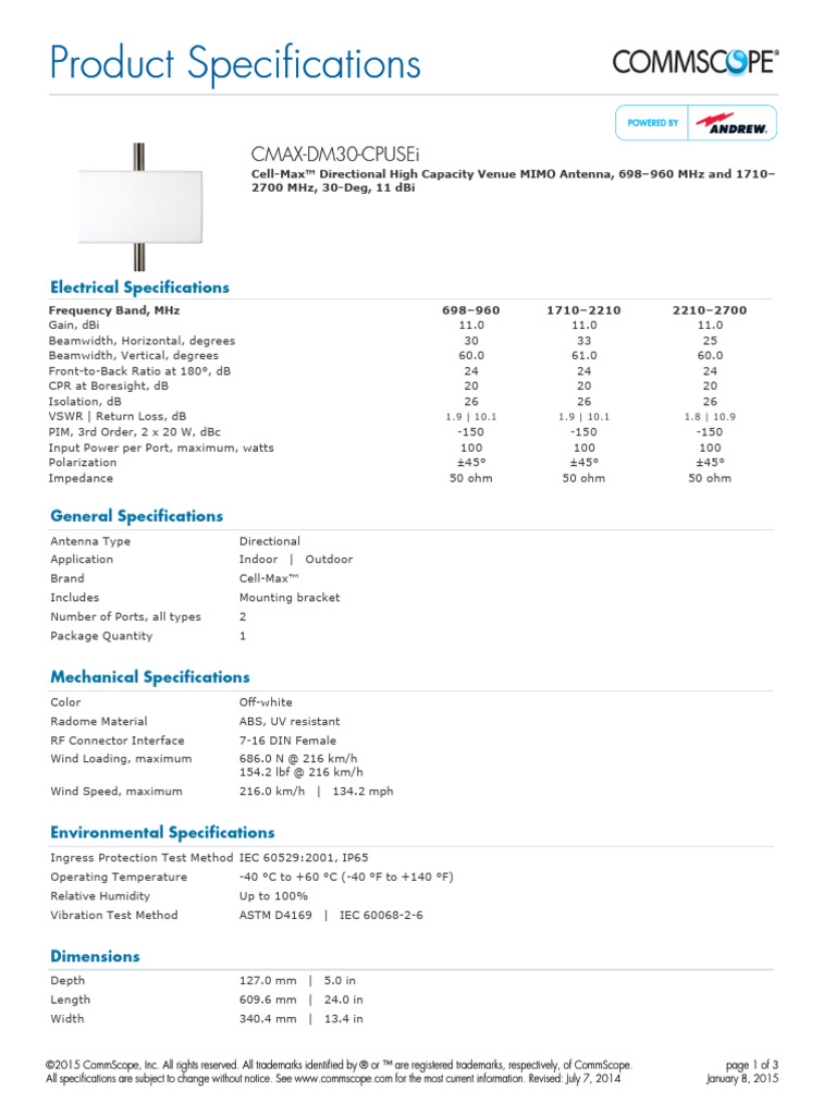 CMAX-DM30-CPUSEI53 Product Specifications | PDF | Antenna (Radio) | Decibel