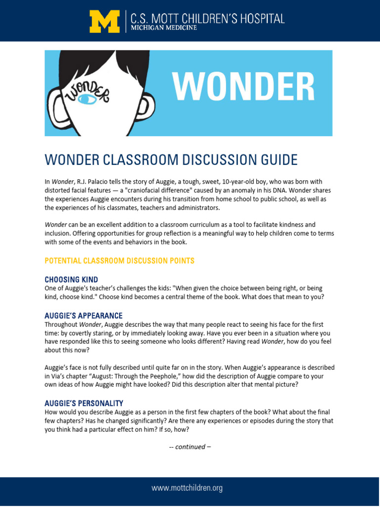 Character Education Novel Unit Wonder | PDF | Psychology ...