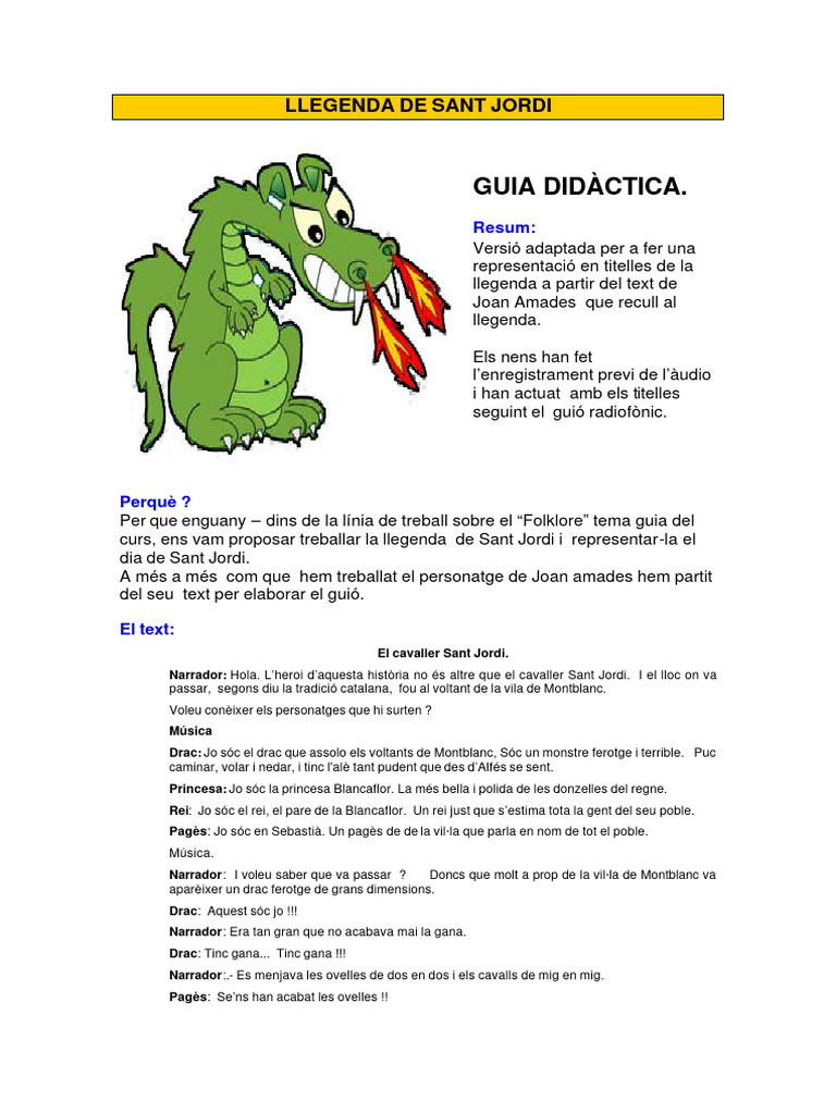 Guia Didàctica.: Llegenda de Sant Jordi | PDF
