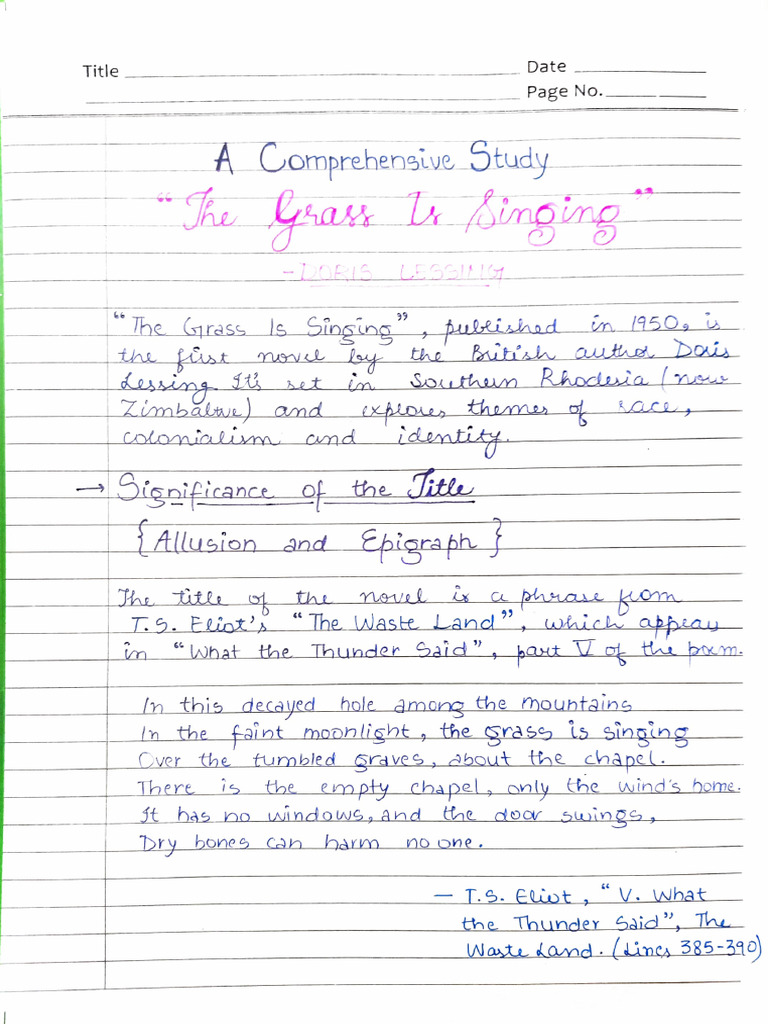 The Grass Is Singing. | PDF