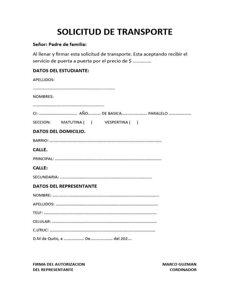 Solicitud de Transporte | PDF