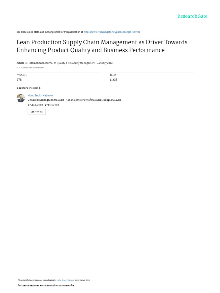 Lean Production Supply Chain Management As Driver Towards Enhancing ... Lean Production Supply Chain Management As Driver Towards Enhancing ...