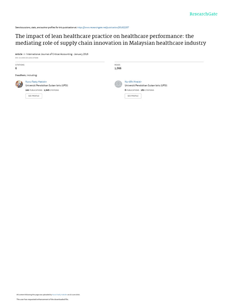 The Impact of Lean Healthcare Practice On Healthcare Performance: The Mediating Role of Supply ...