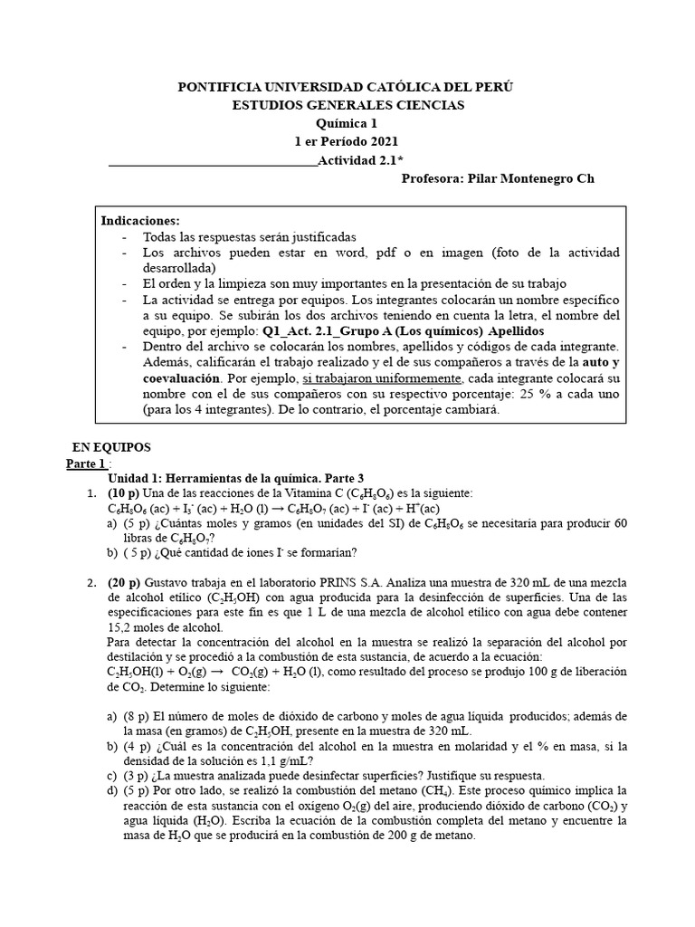 Actividades de Química 1 - PUCP | PDF | Desintegración radioactiva | Ligero