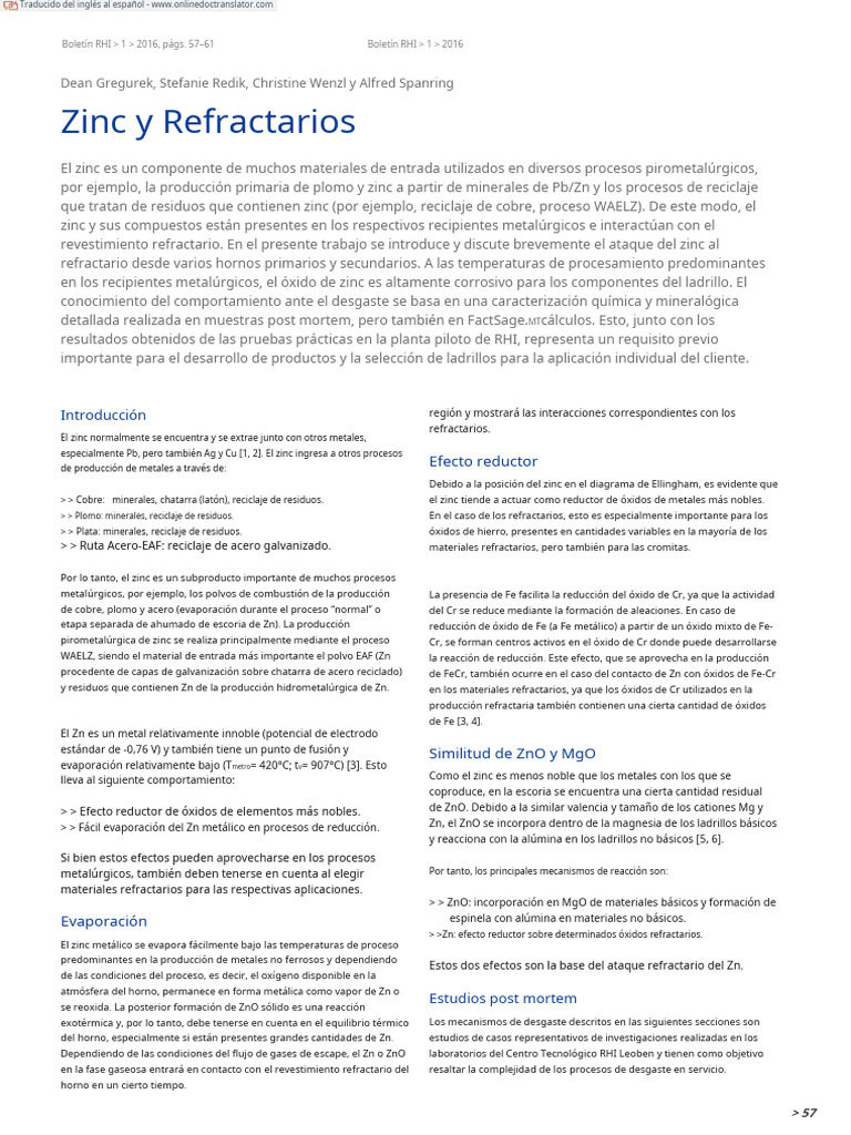 Zinc and Refractories - En.es | PDF | Zinc | Óxido de zinc