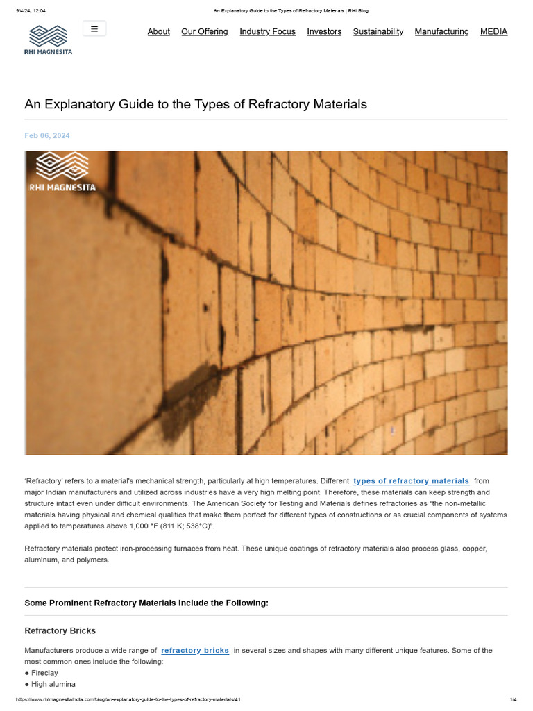 An Explanatory Guide To The Types of Refractory Materials - RHI Blog ...