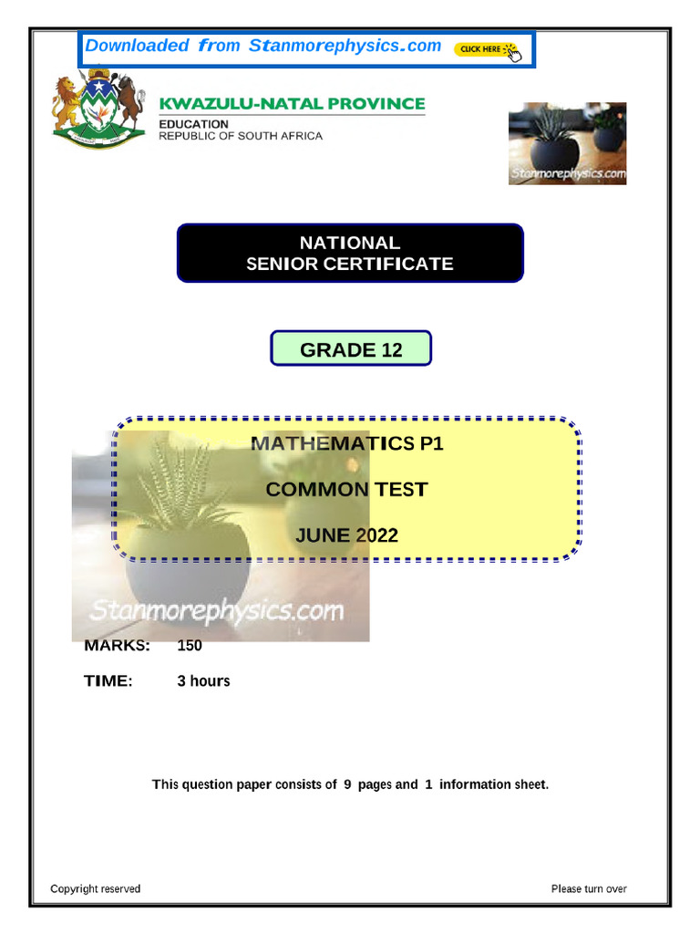 Maths Grade 12 June 2022 P1 and Memo | PDF