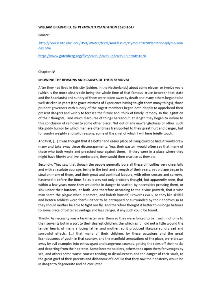 Bradford of Plymouth Plantation | PDF