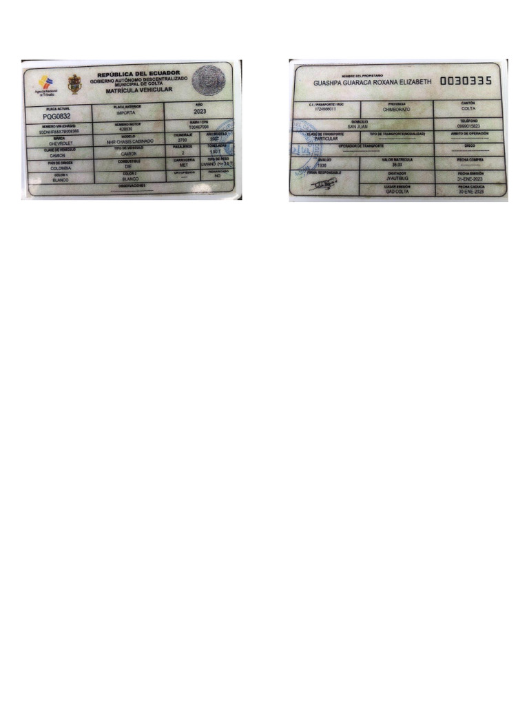 Matrícula. Camion | PDF